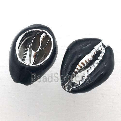 Conch Shell Clam connector with black enameling, approx 10-20mm ...